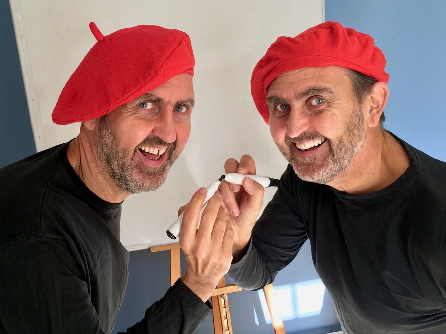 To menn og en tavle - en tegneforestilling | Kristiansand folkebibliotek